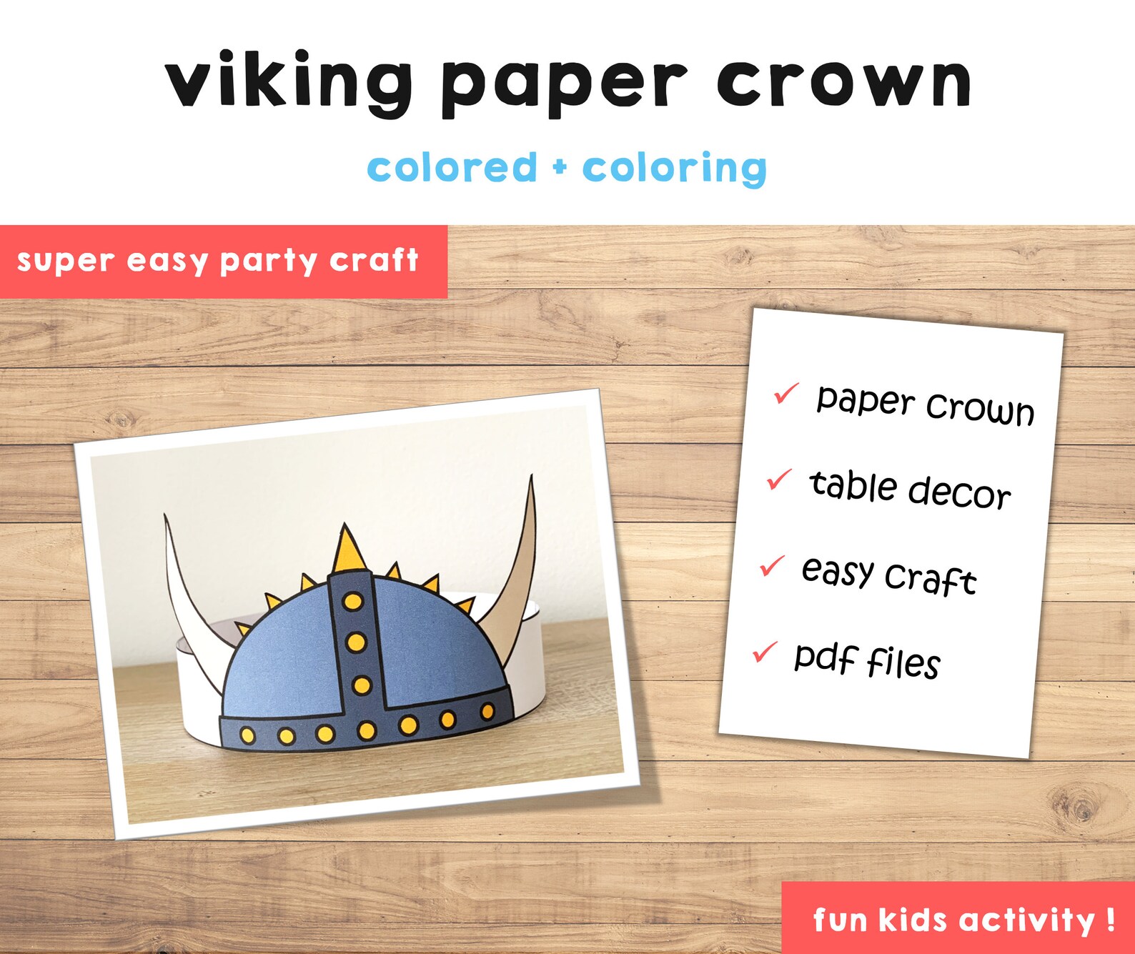 Viking Paper Crown Activity Printable Kids Craft Helmet | Etsy