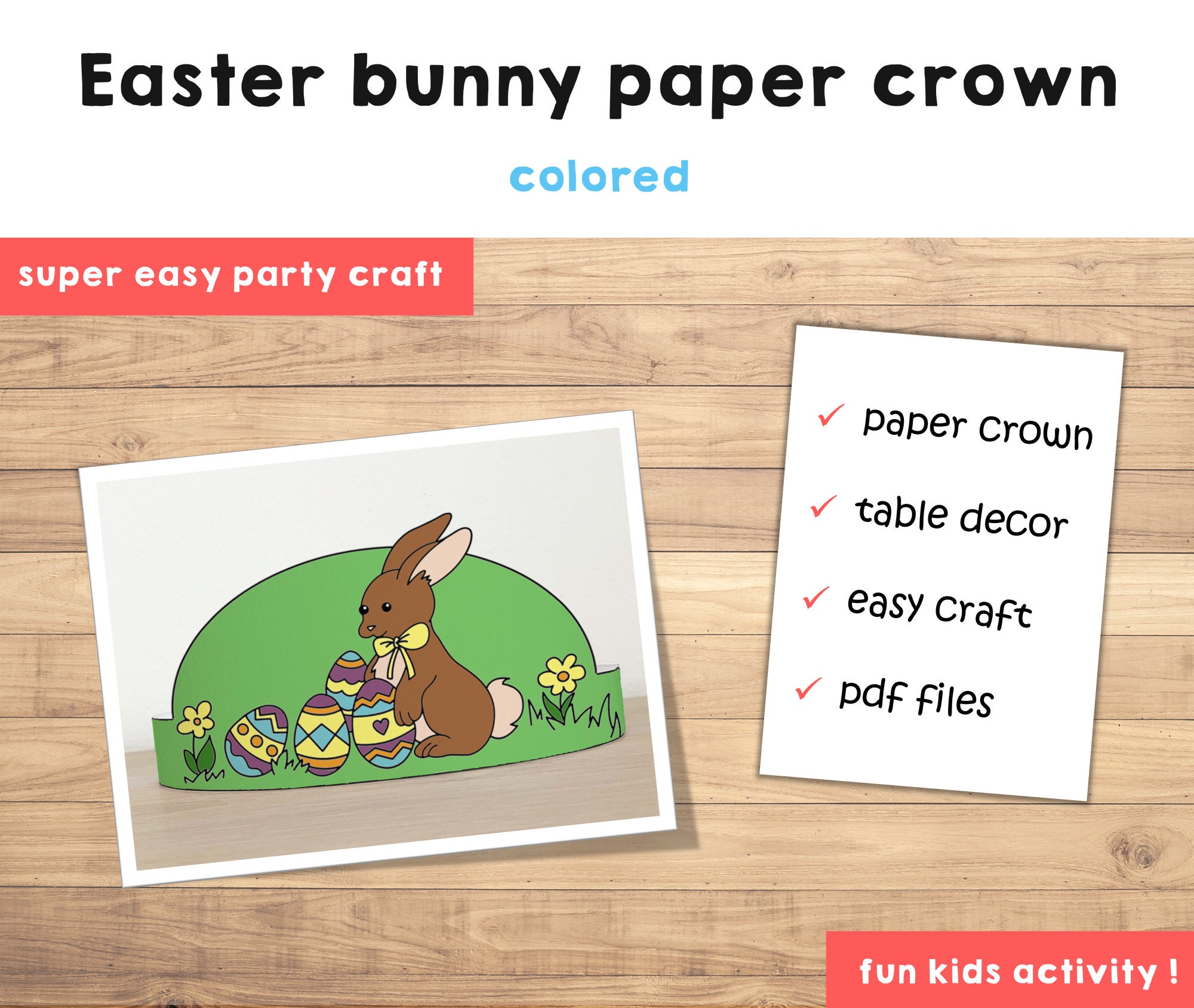 Easter Bunny Hat Paper Crown Headband Easter Cut Out Party Activity ...