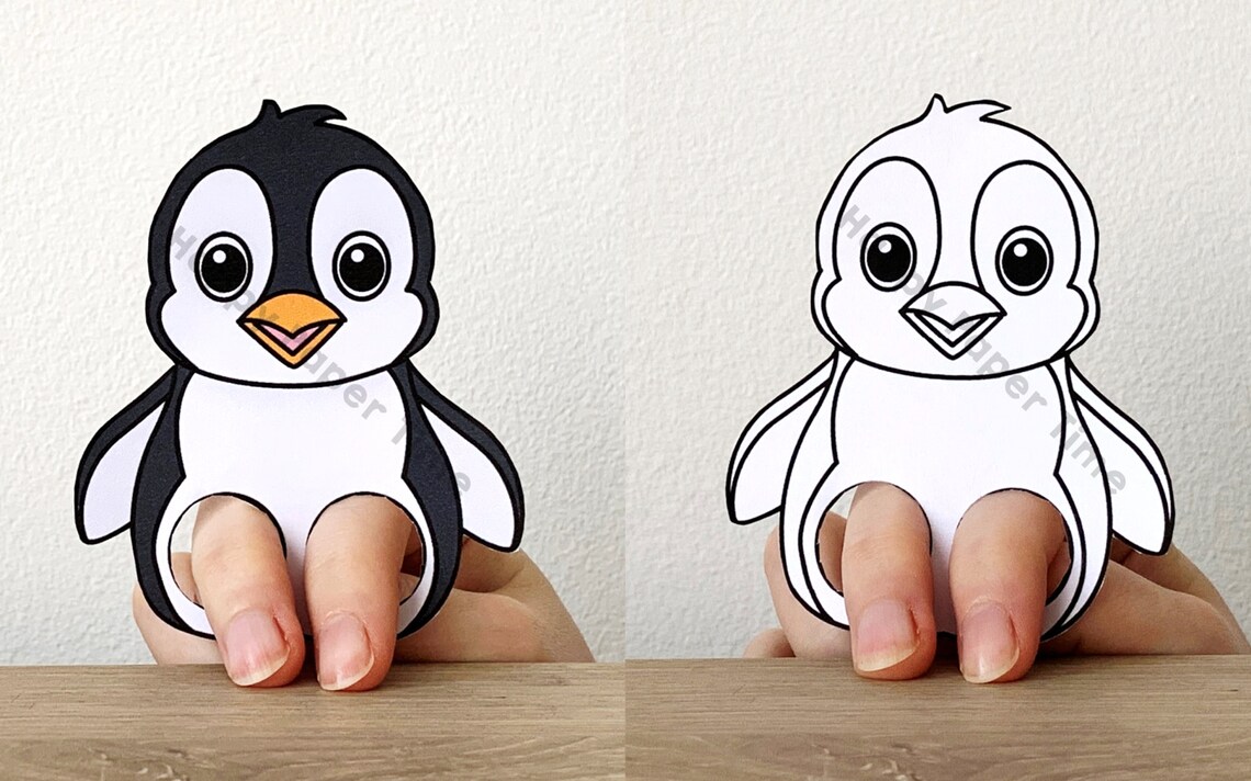 Penguin Paper Craft Printable Finger Puppet Template Kids Craft ...