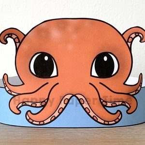 Octopus Paper Crown Party Coloring Printable Party Hat Kids Craft Ocean ...