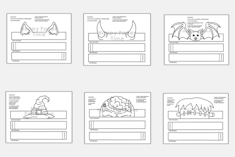 Halloween Paper Crowns Witch Zombie Bat Devil Frankenstein - Etsy