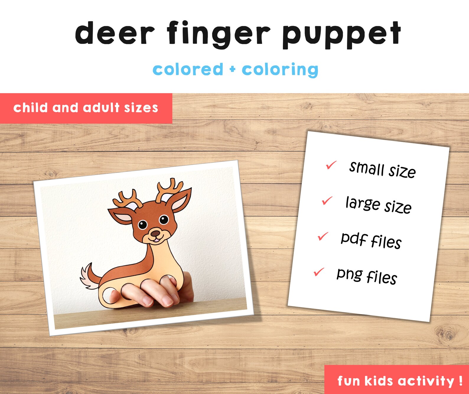 Deer paper craft printable woodland animal Finger Puppet Kids | Etsy