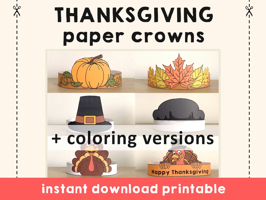 Thanksgiving Paper Crowns Activity Printable Kids Craft Hats Fall ...