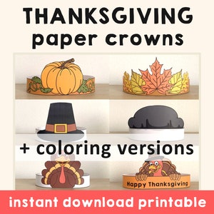 Thanksgiving Paper Crowns Activity Printable Kids Craft Hats Fall ...