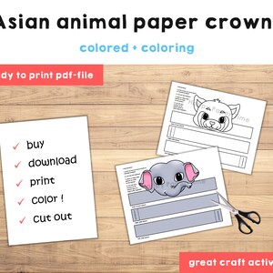 Asian Jungle Animals Paper Crowns Panda Elephant Cobra Tiger Orangutan ...