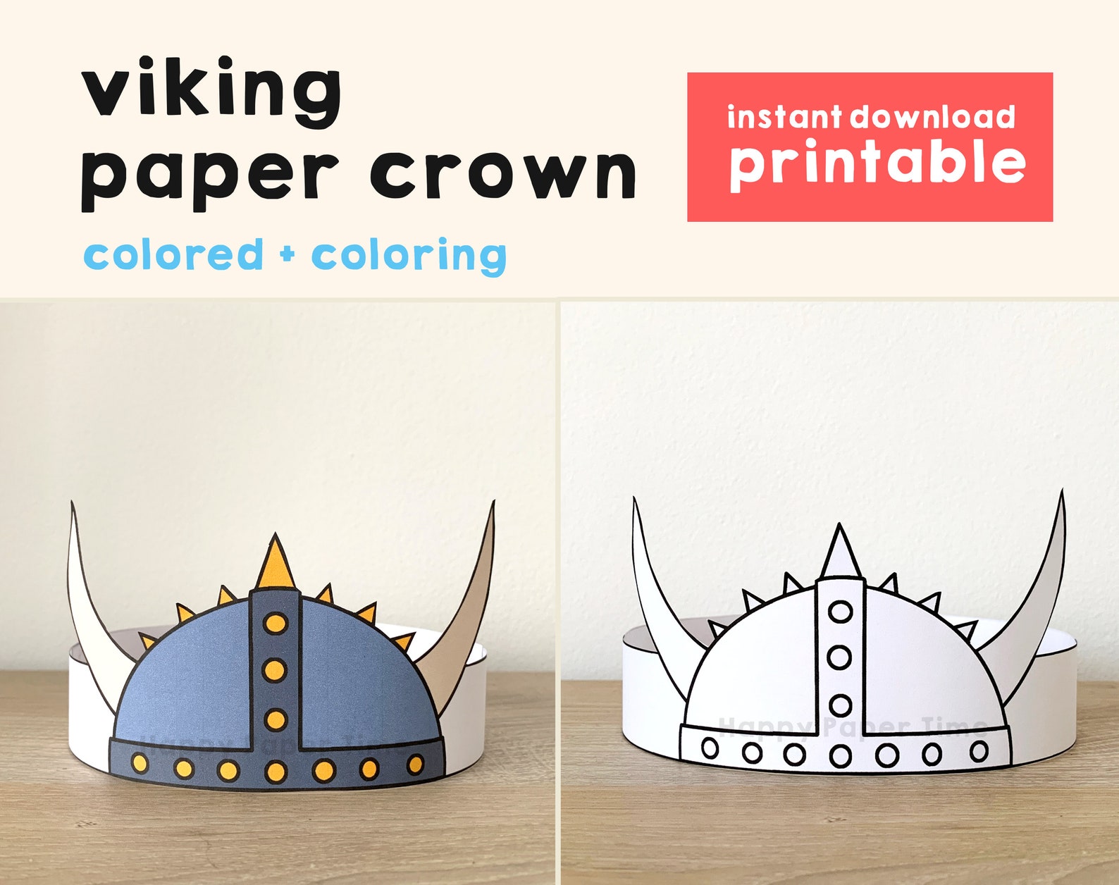 Viking Paper Crown Activity Printable Kids Craft Helmet | Etsy