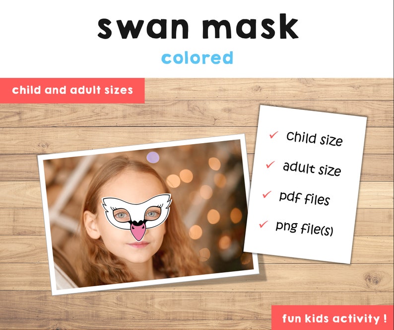 Swan Mask Party Printable Costume Fairytale Kids Party Mask | Etsy