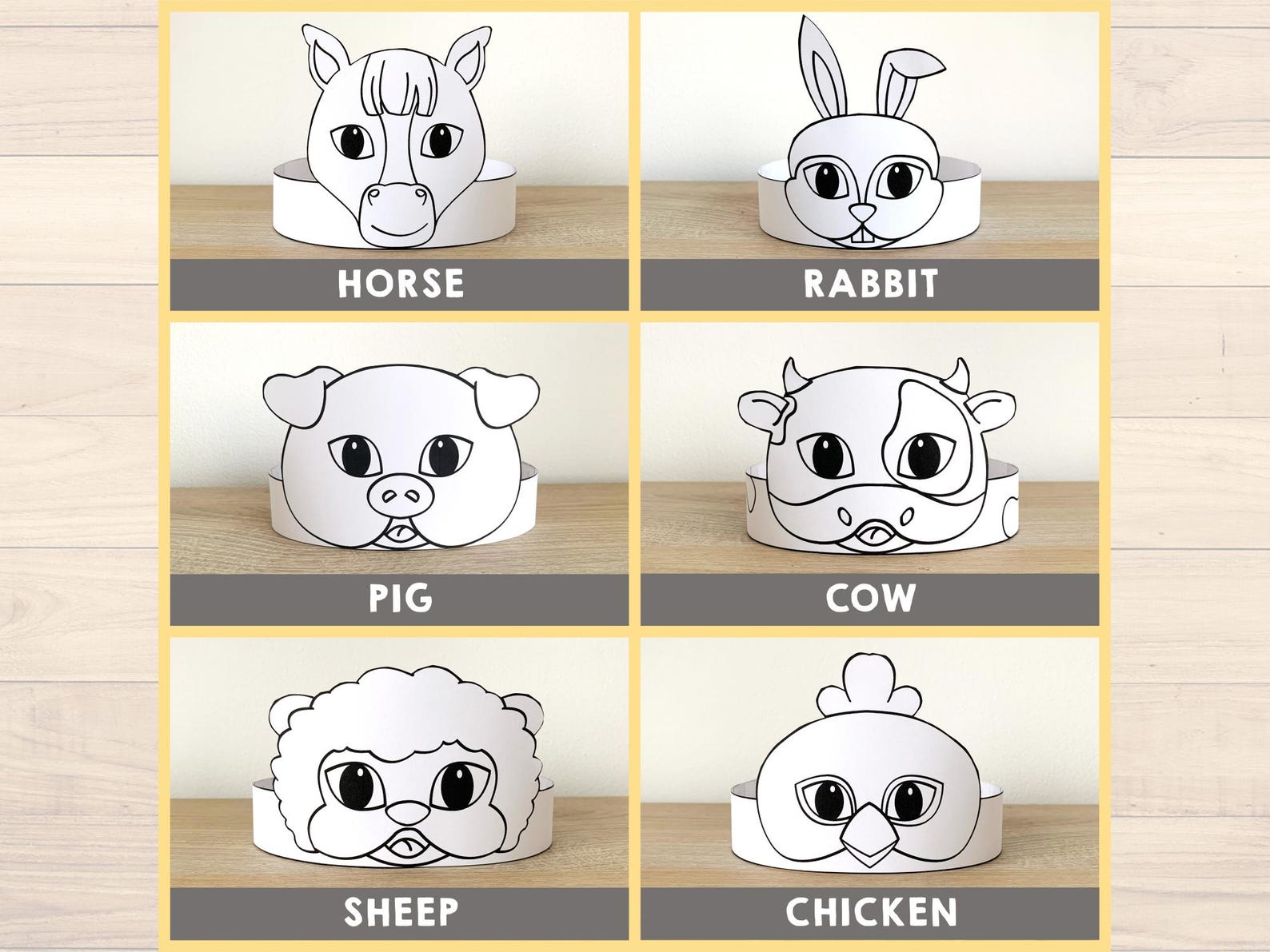 Farm Animals Paper Crowns Pig Pony Cow Rabbit Sheep Chicken Printable ...
