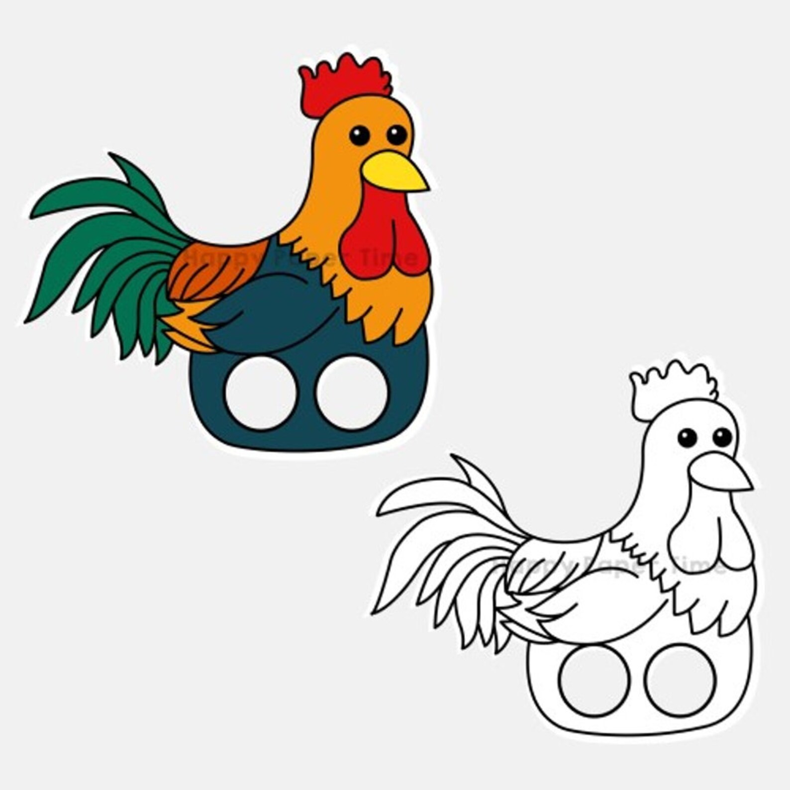Rooster paper craft printable farm animal Finger Puppet Kids | Etsy