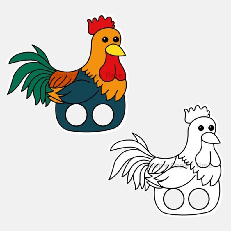 Rooster paper craft printable farm animal Finger Puppet Kids | Etsy