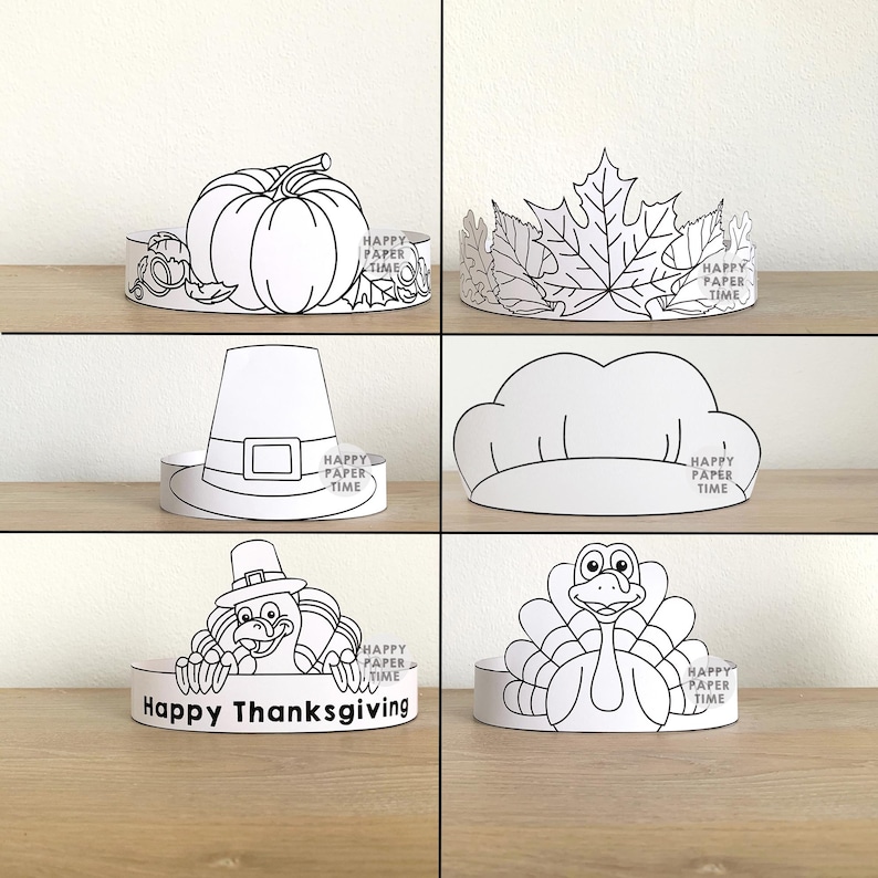 Thanksgiving Paper Headbands Crowns Hats Craft Coloring Printable Kids ...