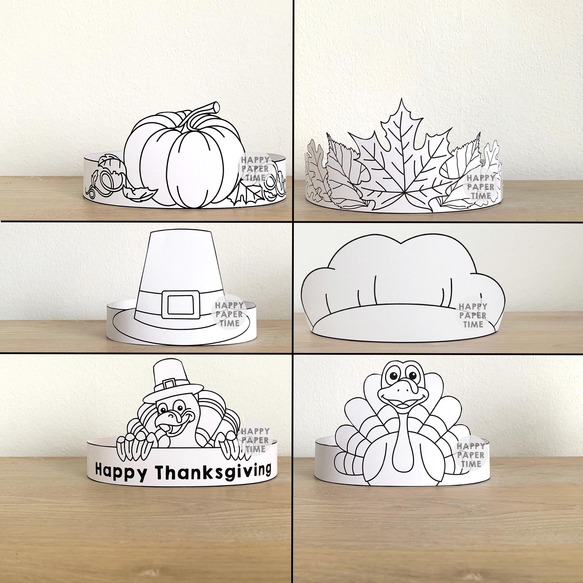 Adjustable Paper Turkey Hats For Kids Thanksgiving Turkey Crowns | 3 B ...