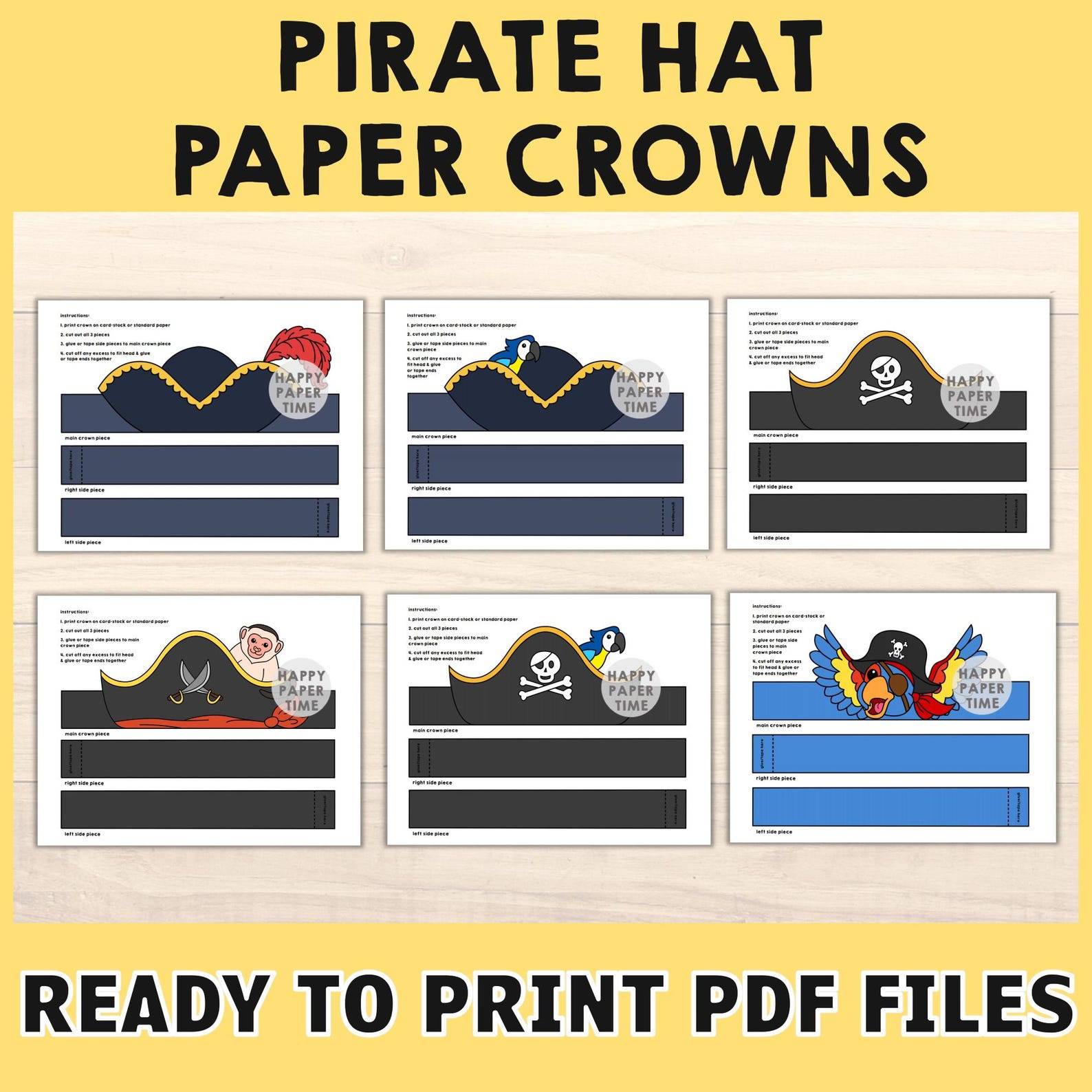 Pirate Paper Crowns Pirate Captain Parrot Printable Costume DIY Party ...