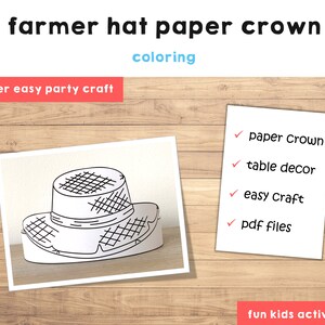 Farmer Straw Hat Gardener Paper Crown Party Coloring Printable | Etsy