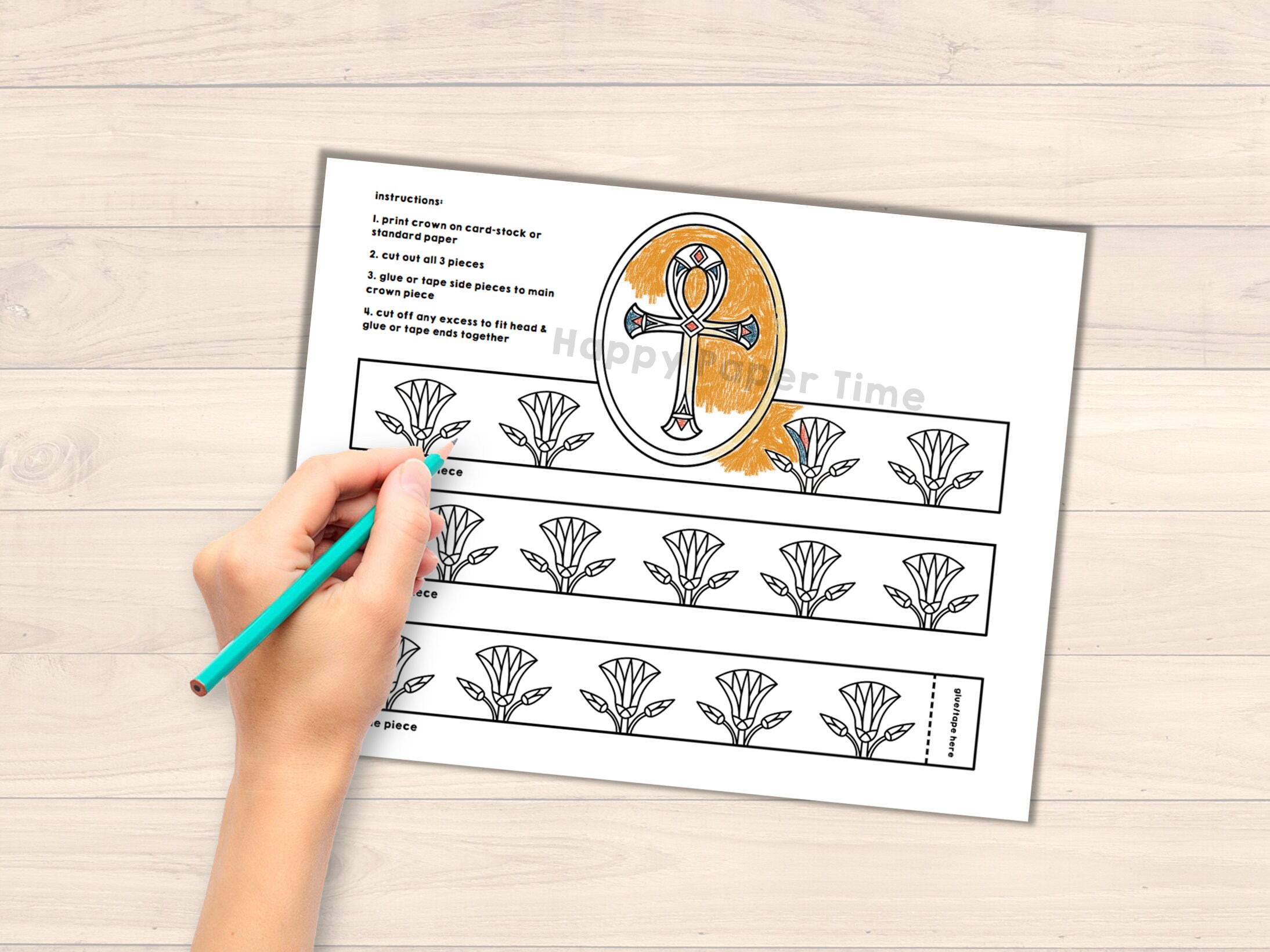 Ancient Egypt Ankh Paper Crown Hat Template Party Coloring Printable ...