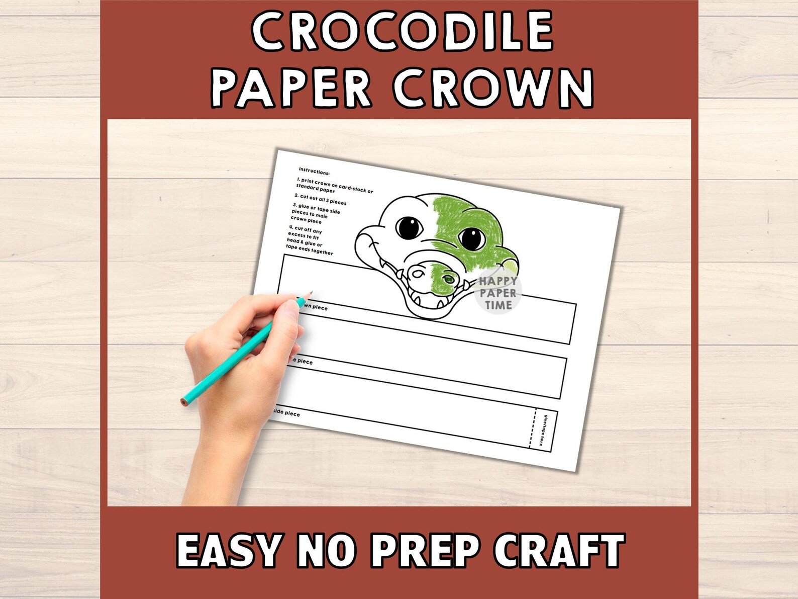 Crocodile Paper Crown Headband Coloring Printable Kids Craft Safari ...