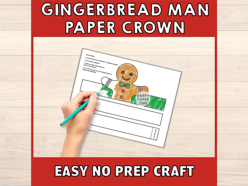 Gingerbread Man Paper Crown Hat Christmas Winter Holiday Party Coloring ...