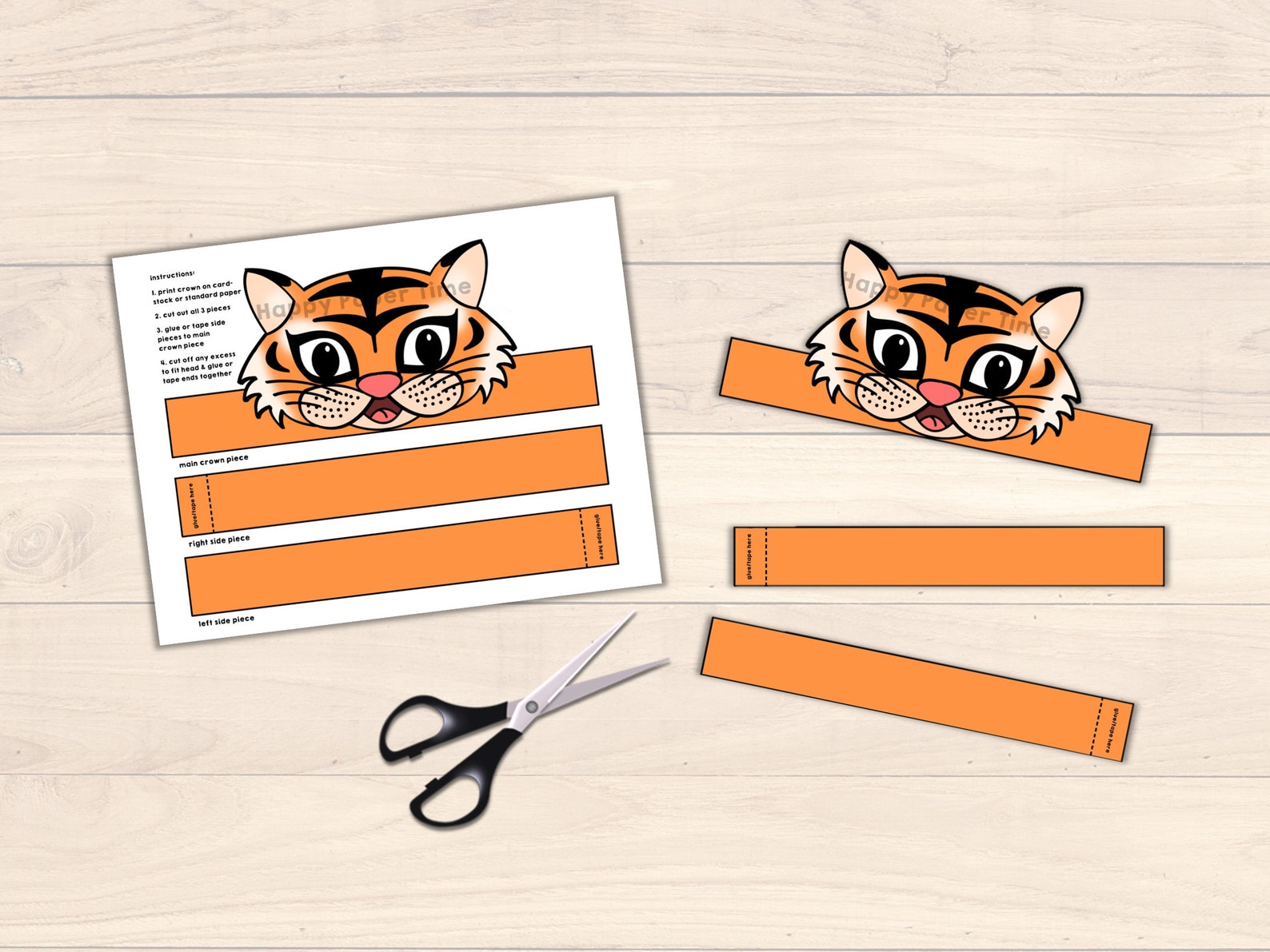 Tiger Paper Crown Party Printable Kids Craft Tiger Birthday Gift Favor ...