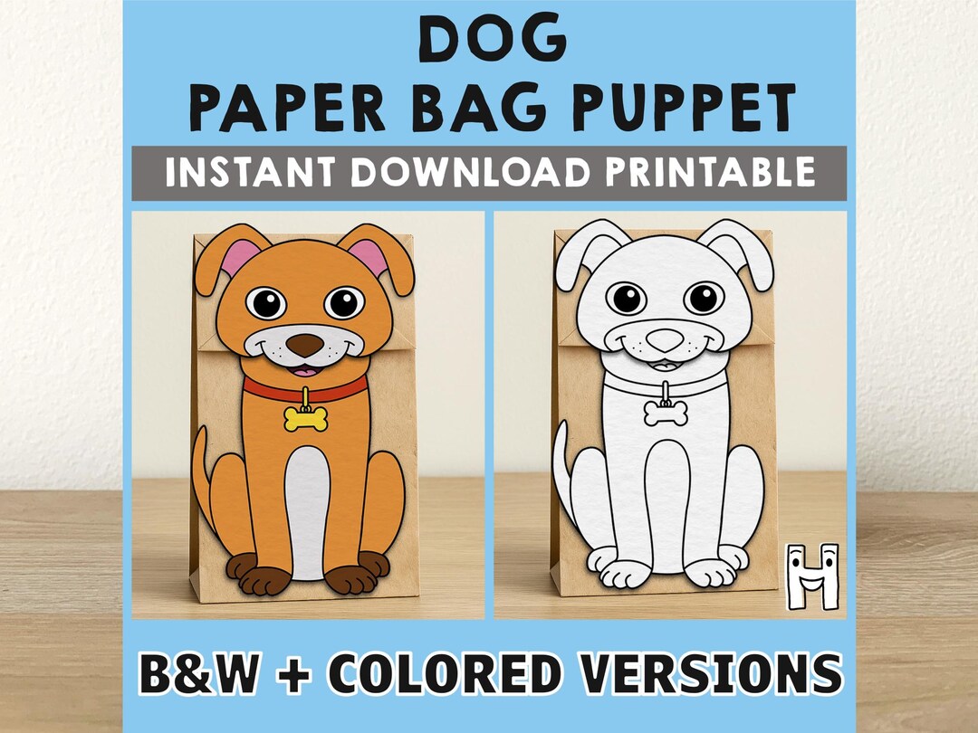 Dog Paper Bag Puppet Puppy Printable Pet Animal Craft Activity Cut ...