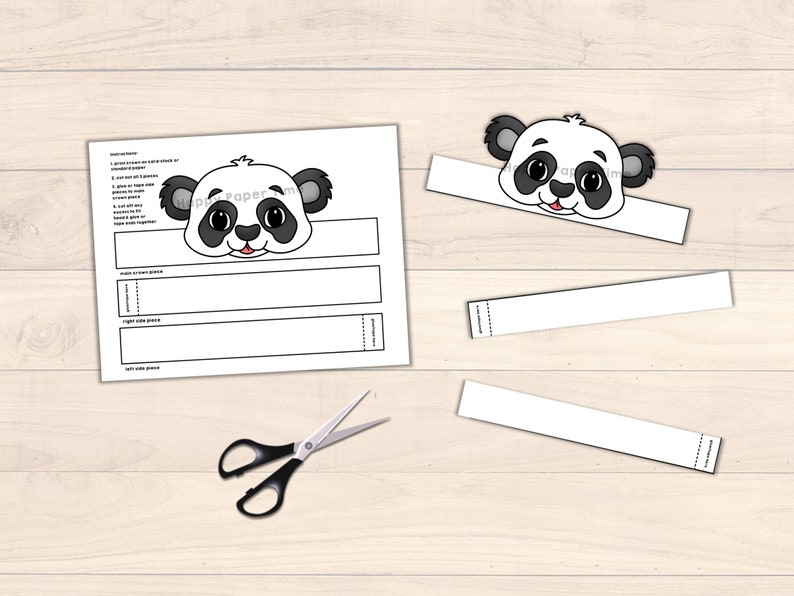 Panda Paper Crown Party Coloring Printable Kids Craft Woodland Birthday ...