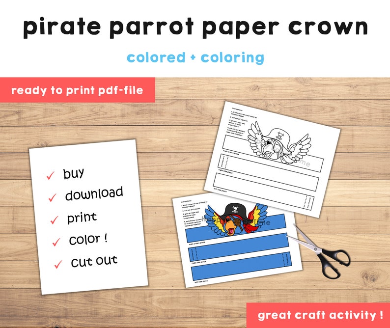 Pirate Hat Paper Crown Template Pirate Captain Party Headband Coloring ...