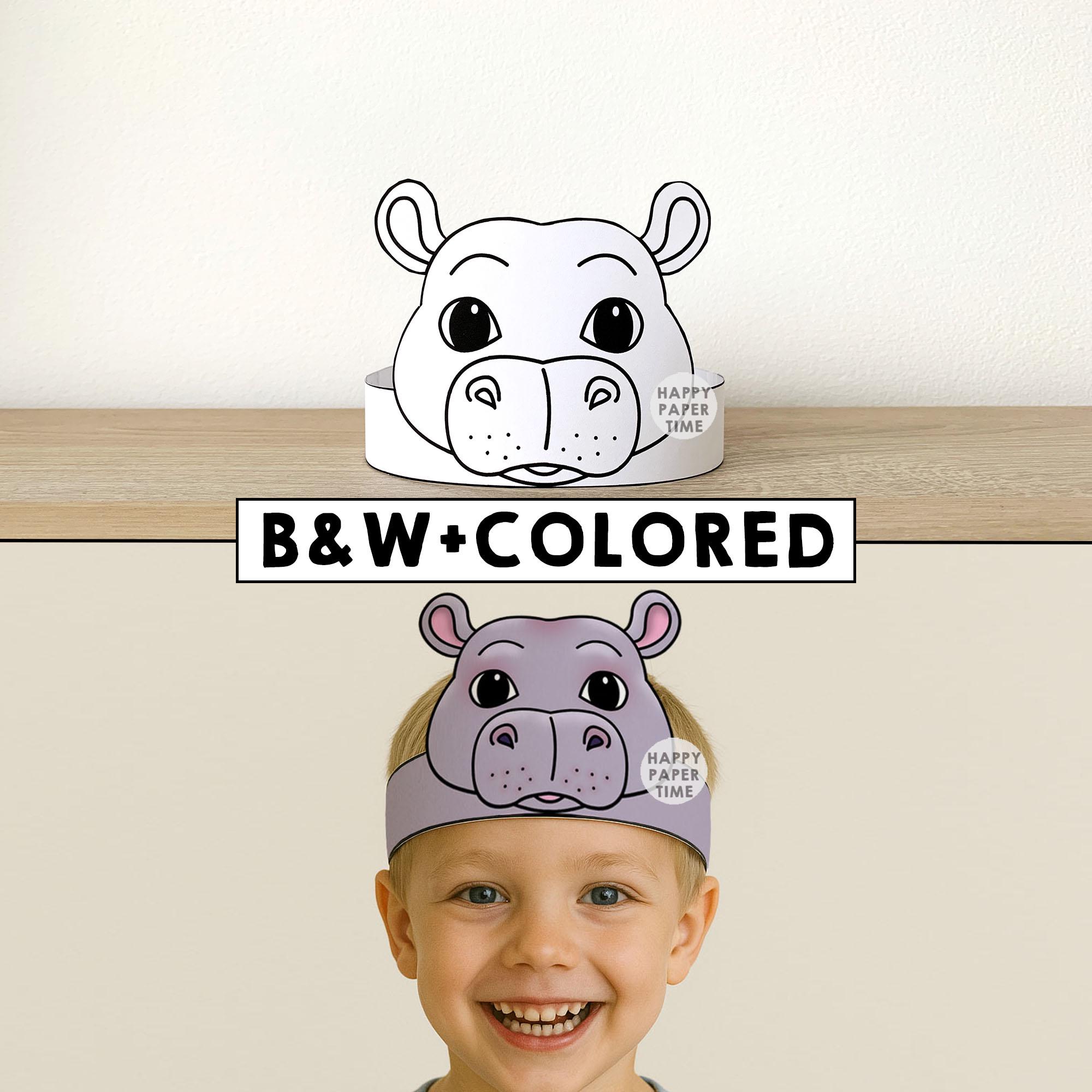Hippo Paper Crown Party Coloring Printable Kids Craft African Birthday ...