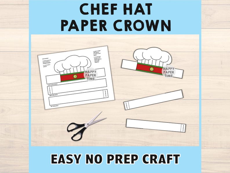Chef Hat Cook Paper Crown Restaurant Party Printable Kids Craft ...
