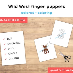 Wild West Paper Craft Printable Finger Puppet Template Kids Craft ...