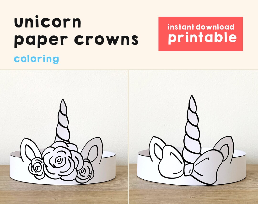 Unicorn Paper Crown Coloring Printable Kids Craft Unicorn - Etsy