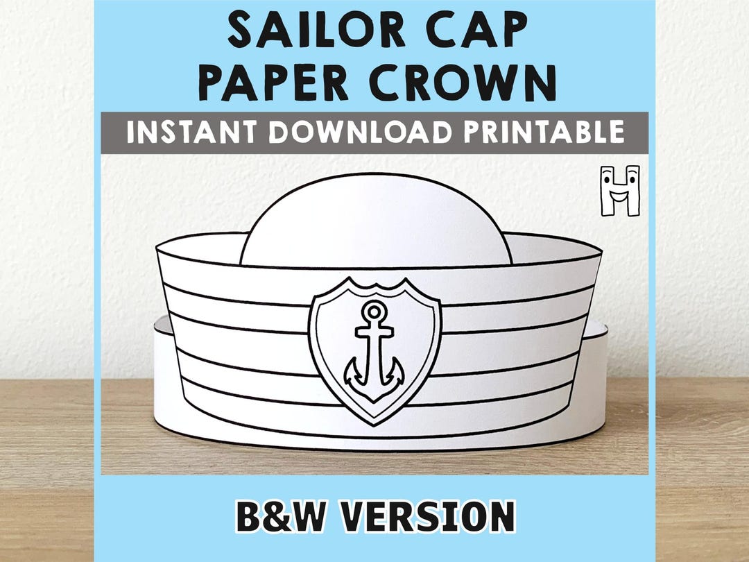 Sailor Hat Cap Paper Crown Party Coloring Printable Kids Craft Sea ...