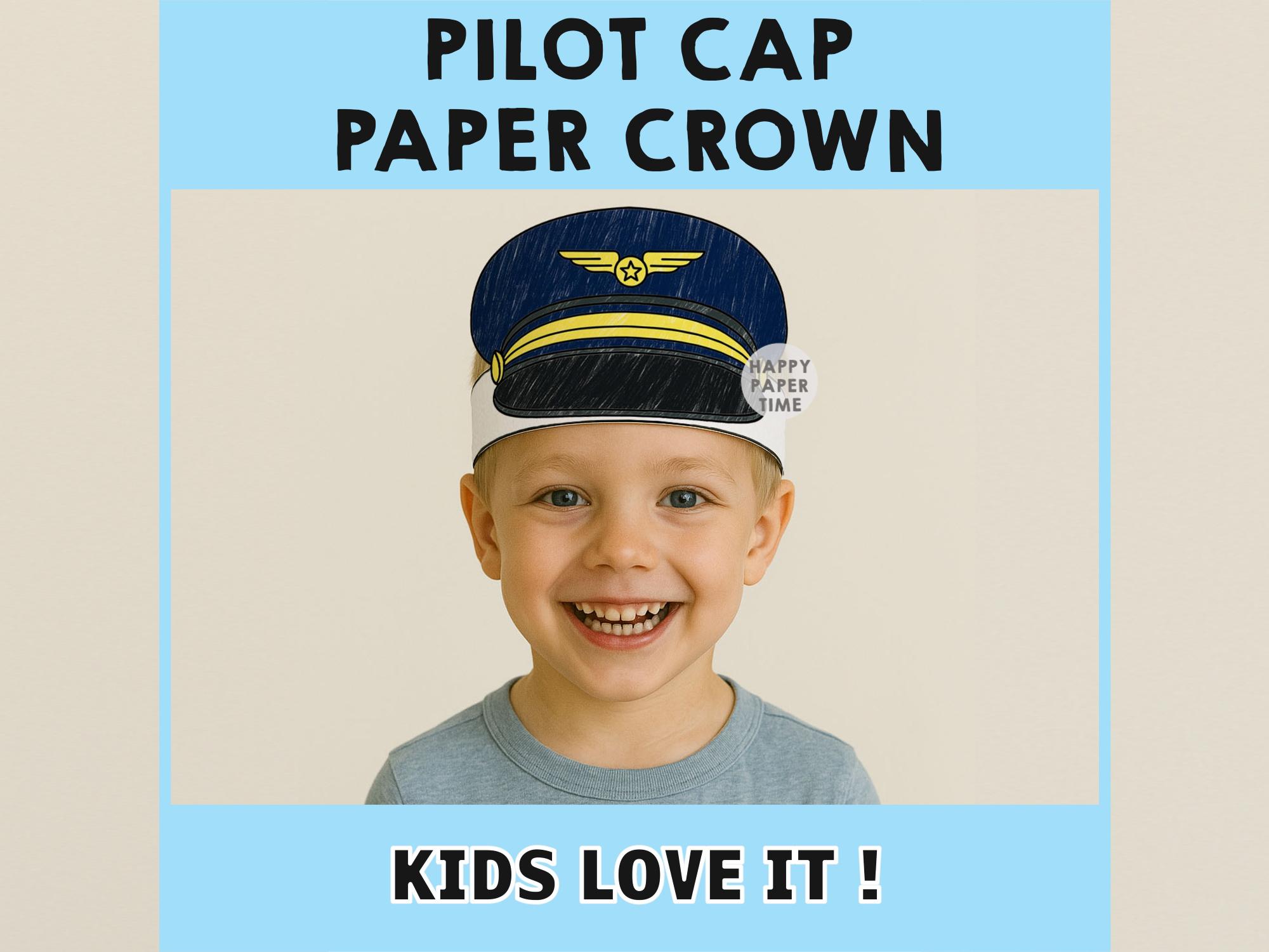 Pilot Cap Paper Crown Headband Airline Party Coloring Printable Kids ...
