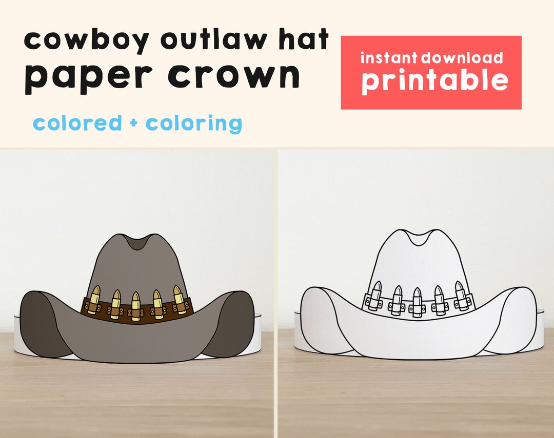Cowboy Hat Paper Crown Party Coloring Printable Kids Craft - Etsy