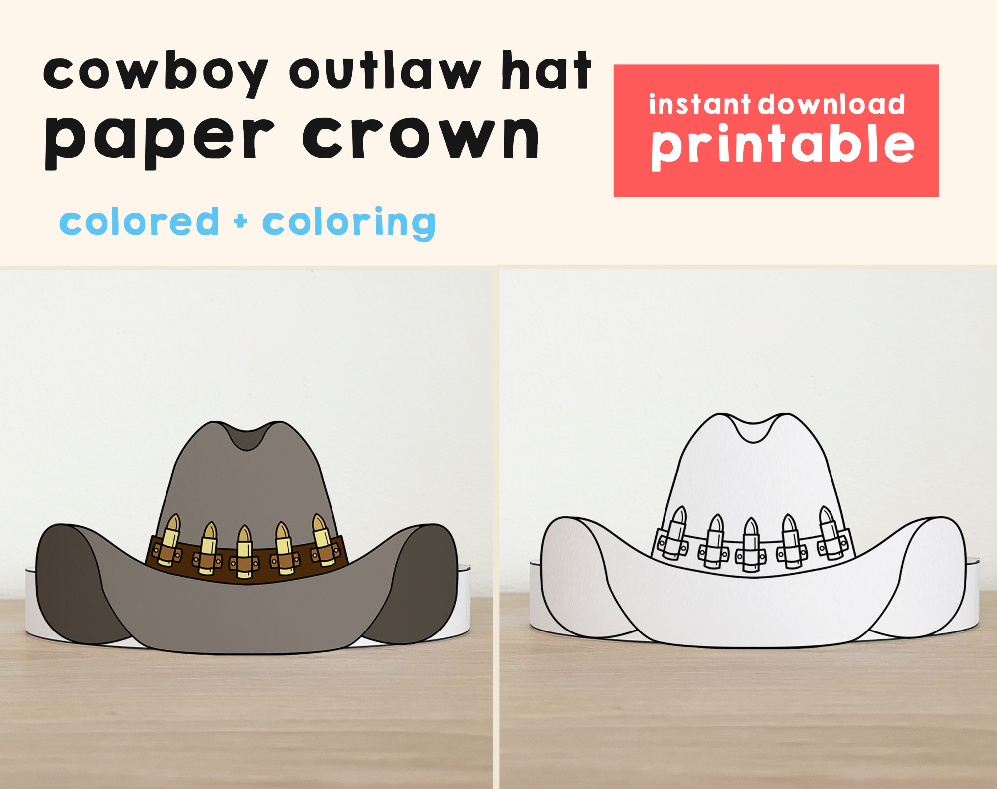 Cowboy Hat Paper Crown Party Coloring Printable Kids Craft - Etsy