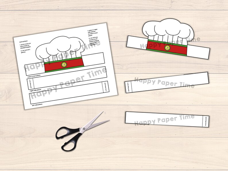 Chef Hat Cook Paper Crown Restaurant Party Coloring Printable - Etsy