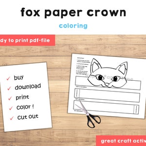 Fox Paper Crown Coloring Printable Kids Craft Woodland Forest Birthday ...