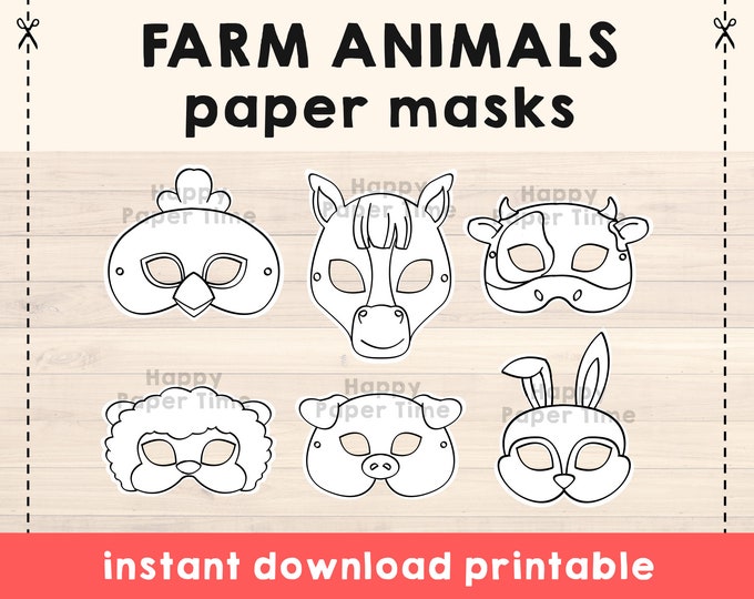 Barnyard Animals Printable Coloring Masks, Farm Animal Mask, Animal ...