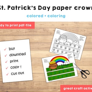 St Patrick's Day Paper Crown Headband Pot of Gold Rainbow Party ...