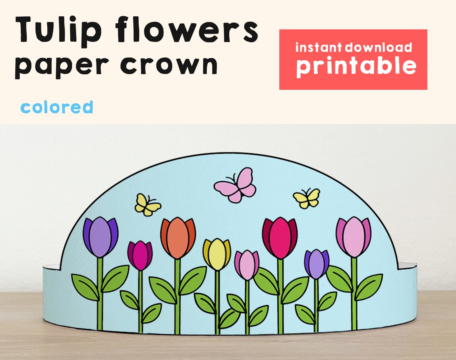Tulips Flower Paper Crown Party Printable Kids Craft Spring - Etsy
