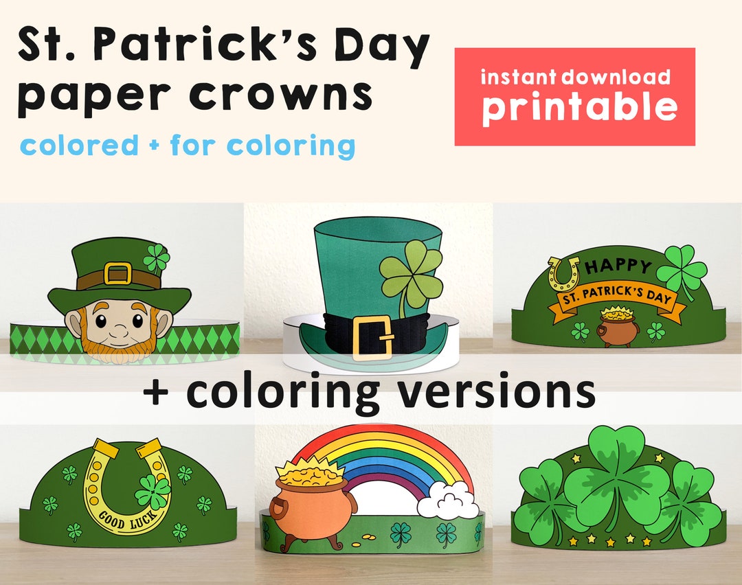 St Patrick's Day Paper Crowns Headbands Leprechaun Gold Party Coloring ...