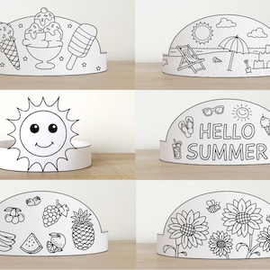 Summer Paper Crown Headband Coloring Ice Cream Party Activity Printable ...