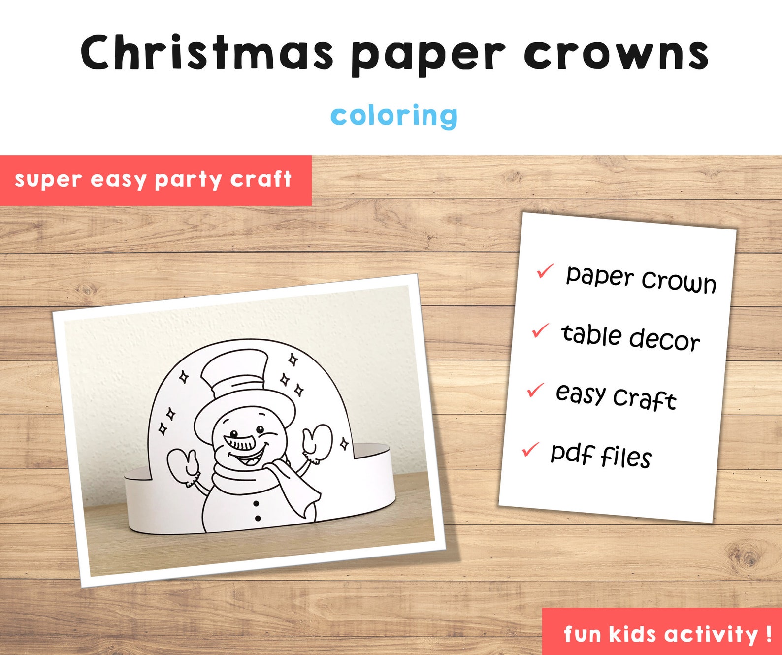 Christmas Paper Crowns Coloring Activity Printable Kids Craft | Etsy
