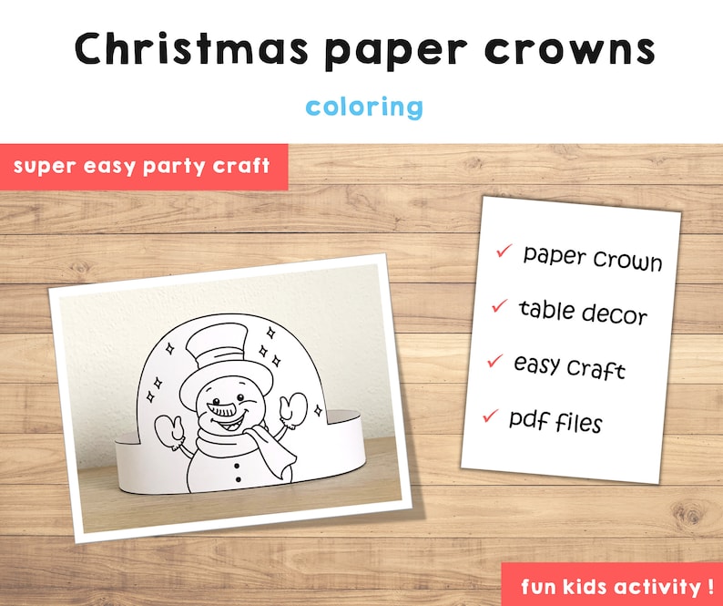 Christmas Paper Crowns Coloring Activity Printable Kids Craft Hats ...
