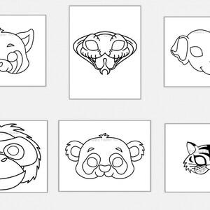 Asian Jungle Animal Masks Coloring Craft Activity for Kids, Printable ...