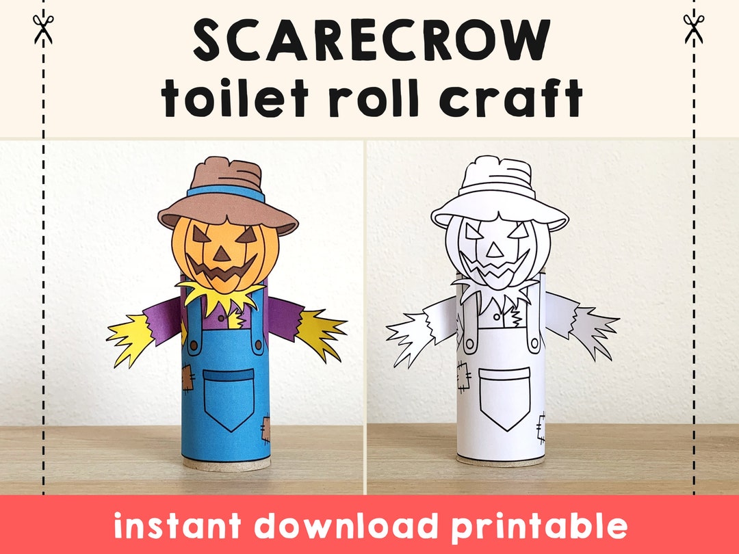 Scarecrow Toilet Paper Roll Craft Halloween Spooky Party Coloring ...