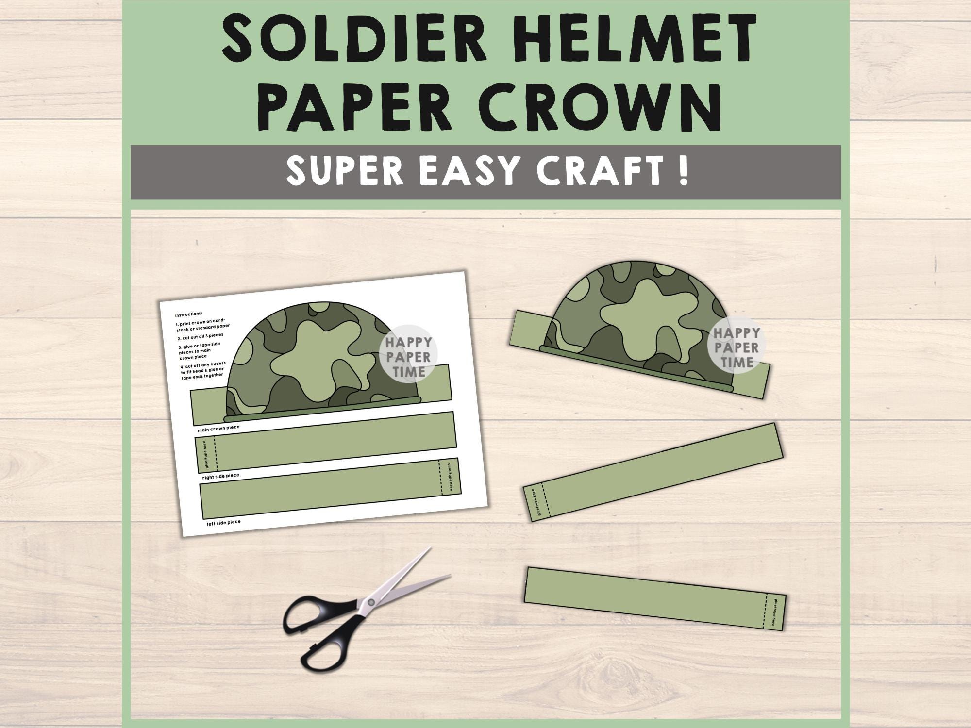 Soldier Helmet Paper Crown Headband Military Army Veteran Day Printable ...