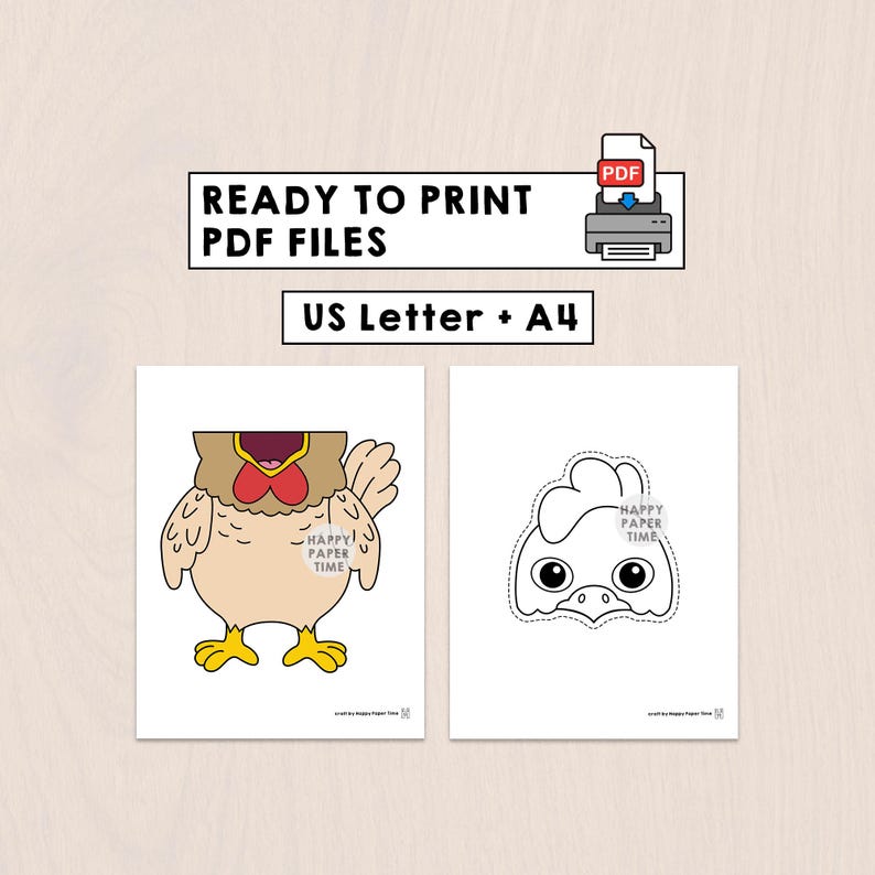 Chicken Paper Bag Puppet Printable Farm Animal Craft Activity Cut Paste ...