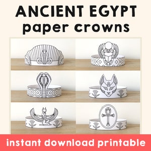 Ancient Egypt Paper Crowns Pharaoh Cobra Cleopatra Isis Scarab Cat Ankh ...