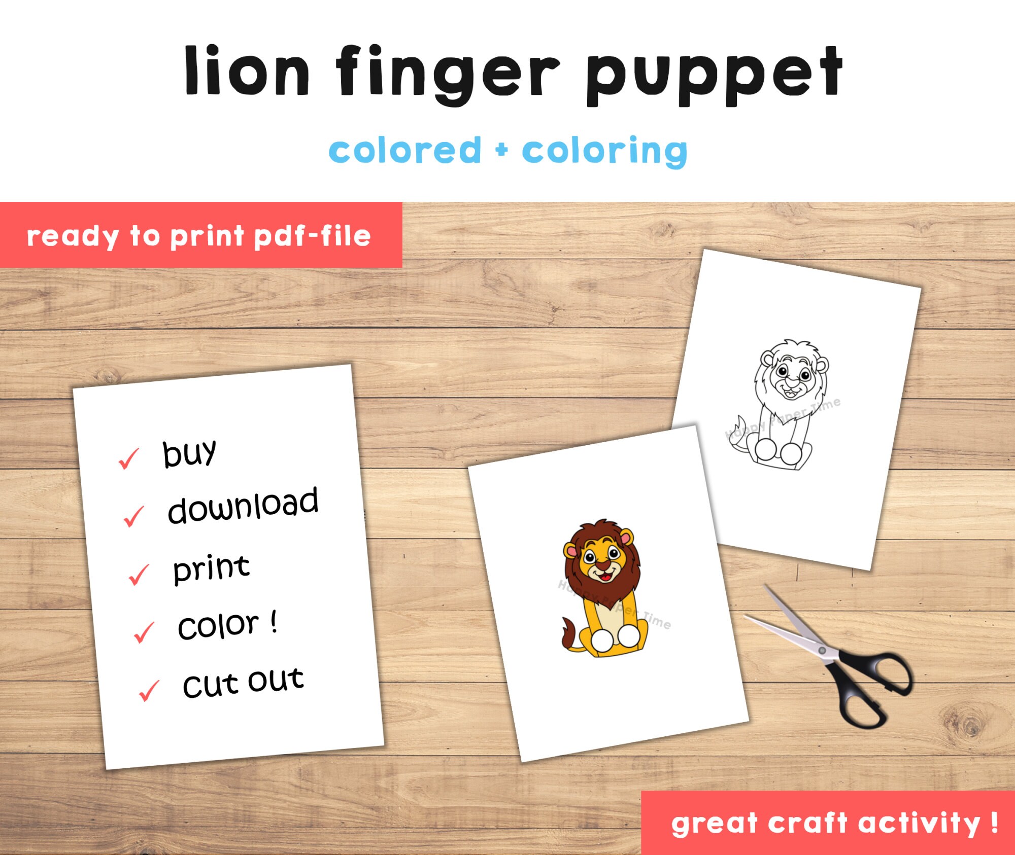 Lion Paper Craft Printable African Animal Finger Puppet Kids - Etsy Canada