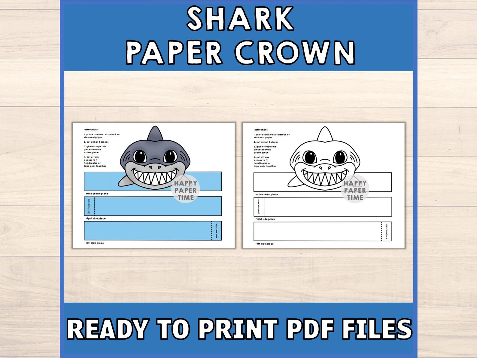 Shark Paper Crown Party Coloring Printable Party Hat Kids Craft Ocean ...