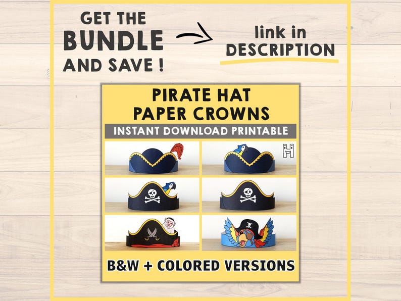 Pirate Paper Crowns Pirate Captain Parrot Printable Costume DIY Party ...